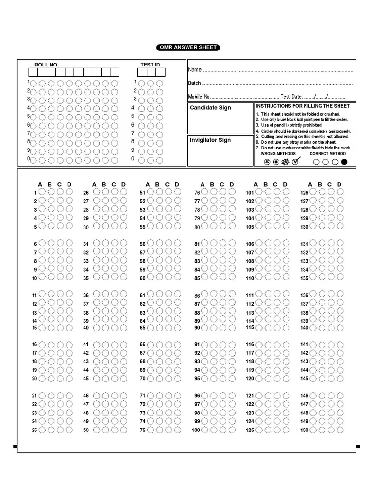 Nda, Na, SSR Omr - 100 | PDF | Writing Implements | Writing