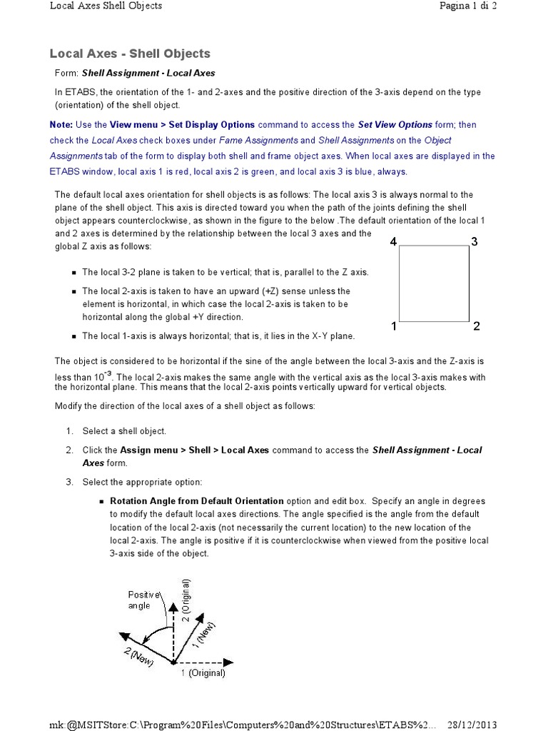 Etabs Local Axes Shell | Cartesian Coordinate System | Rotation