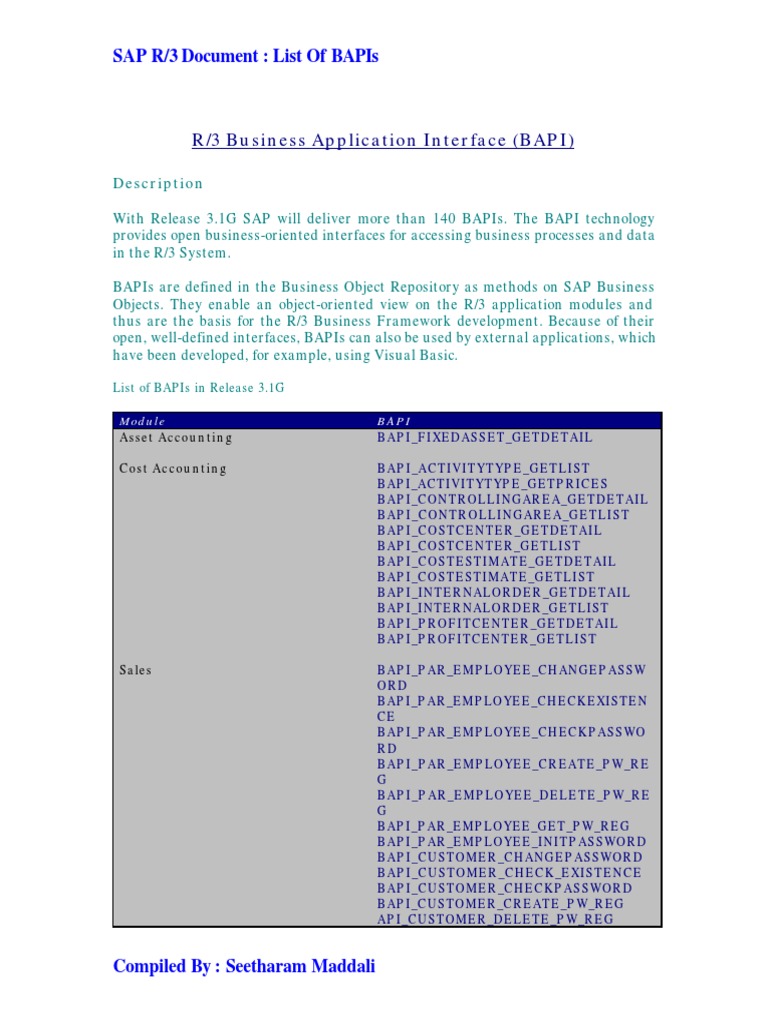 Listado BAPIS PDF | PDF | Interface (Computing) | Object (Computer Science)