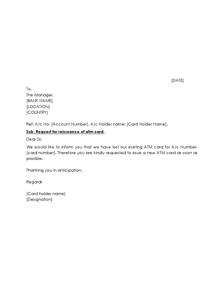Sub: Request For Reissuance of Atm Card | PDF | Automated Teller ...