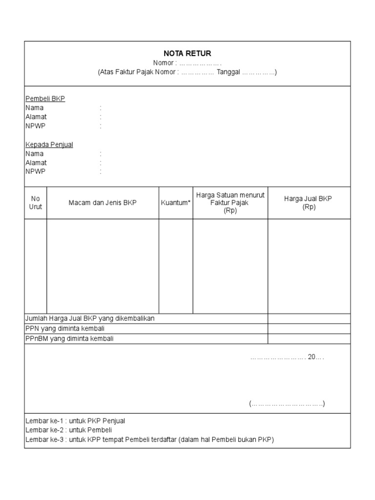 Contoh Nota Retur Pajak dan Pembatalan | PDF