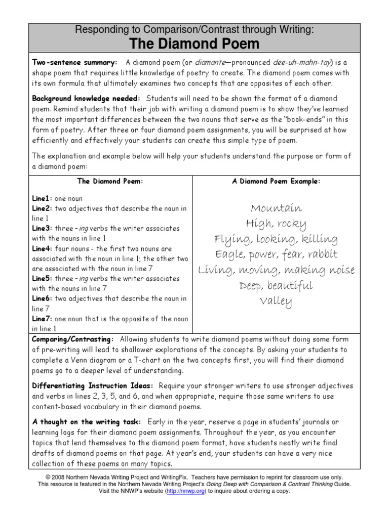 Diamond Poem | PDF | Noun | Adjective