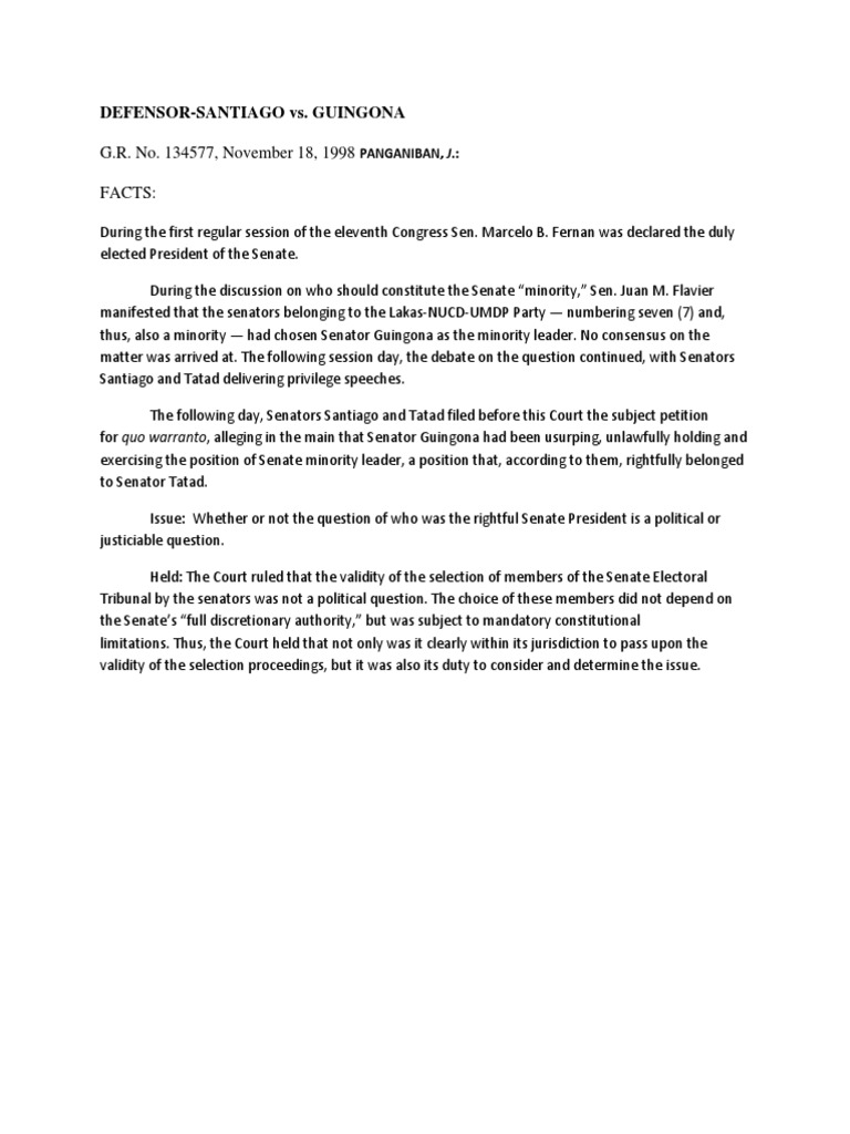 G.R. No. 134577, November 18, 1998 Facts:: Defensor-Santiago vs ...