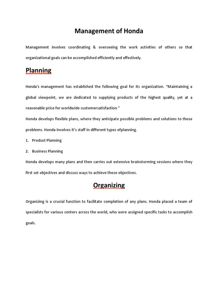 Management of Honda | PDF | Honda | Strategic Management