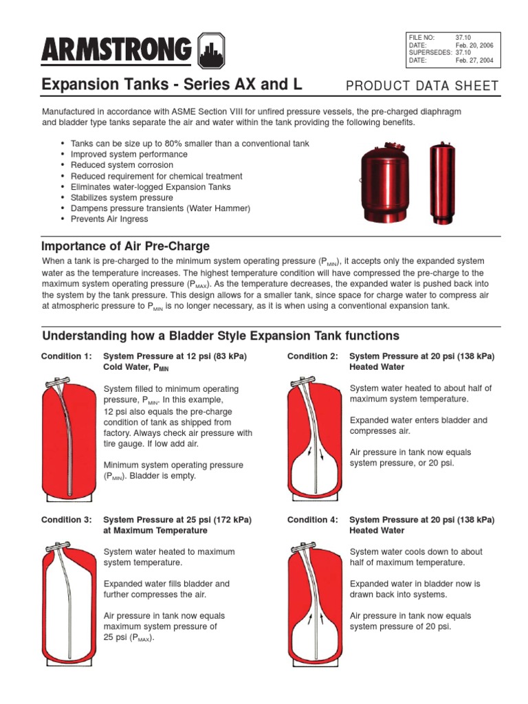 37 10 Expansion Tanks Product Data Sheet PDF | PDF | Pressure | Heat ...