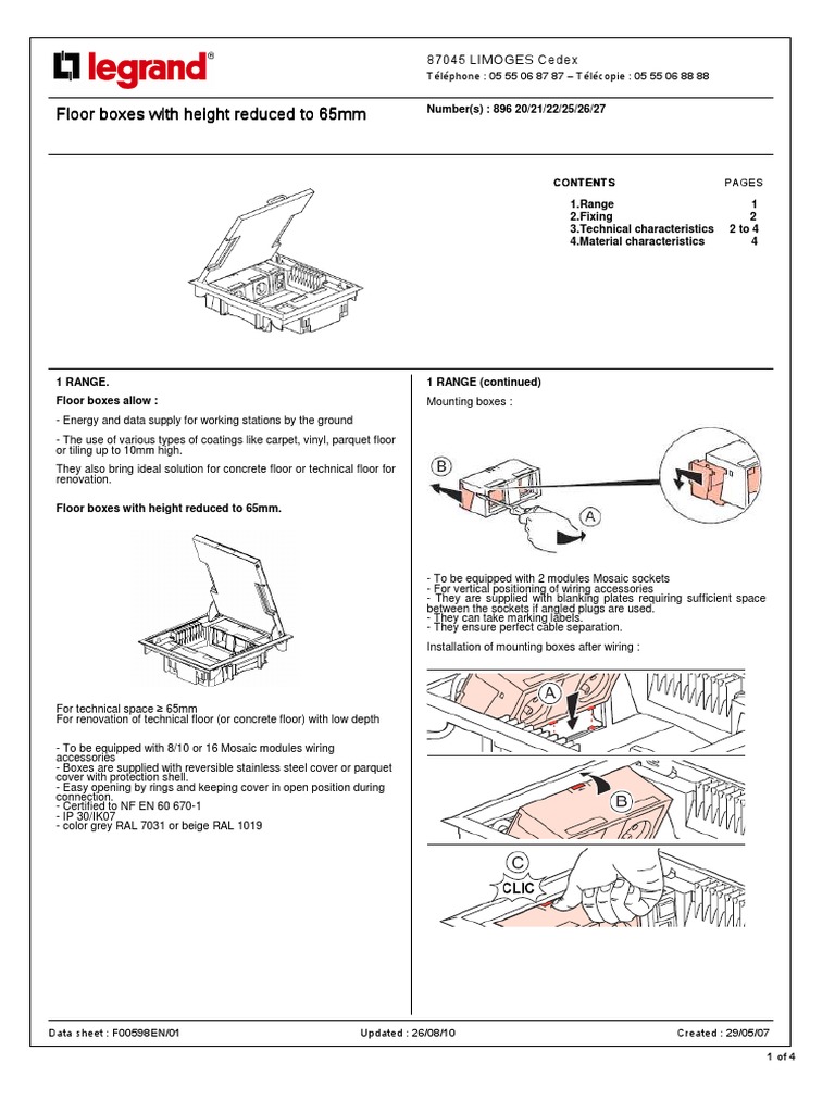 Legrand_Floor_Box_Reduced_Height_Data_Sheet_01.pdf | Ac Power Plugs And ...