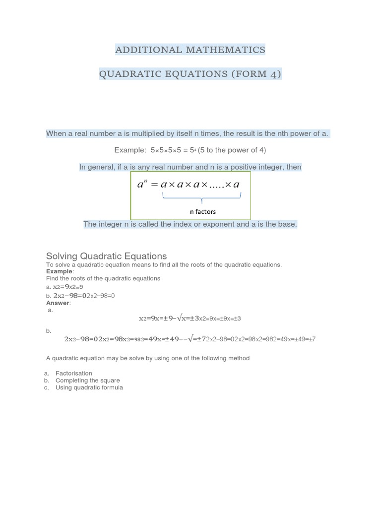 Additional Mathematics | PDF | Quadratic Equation | Factorization