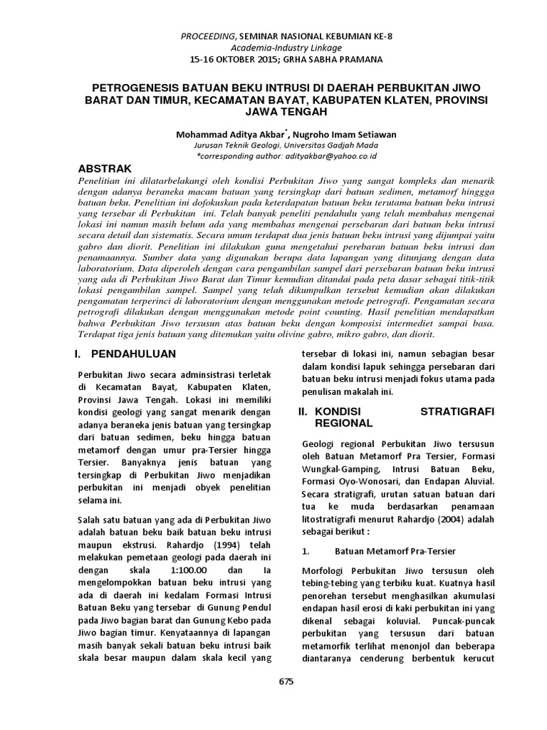 Geo110 Petrogenesis Batuan Beku Intrusi Di Daerah Perbukitan Jiwo Barat ...