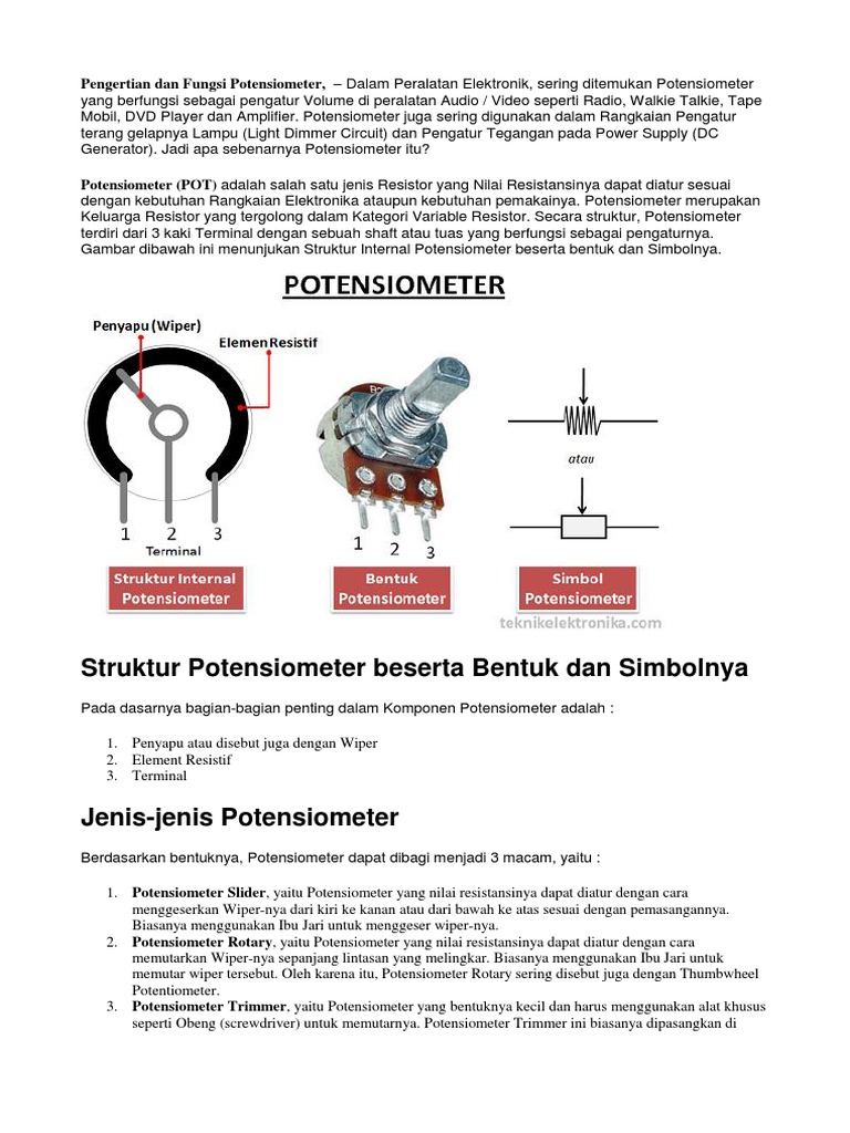 Pengertian Dan Fungsi Potensiometer | PDF