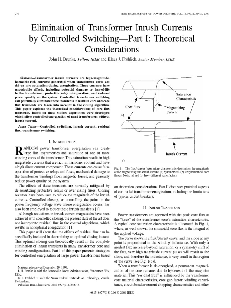 Elimination of Transformer Inrush Currents by Controlled Switching PDF | PDF | Transformer ...