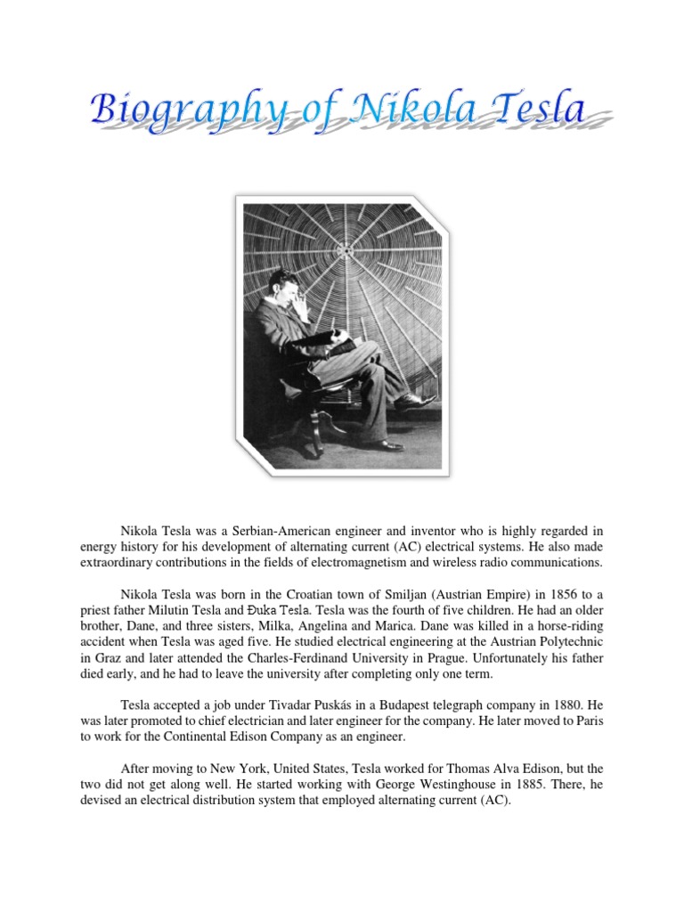 Nikola Tesla: A Brief Biography | PDF | Nikola Tesla | Electricity
