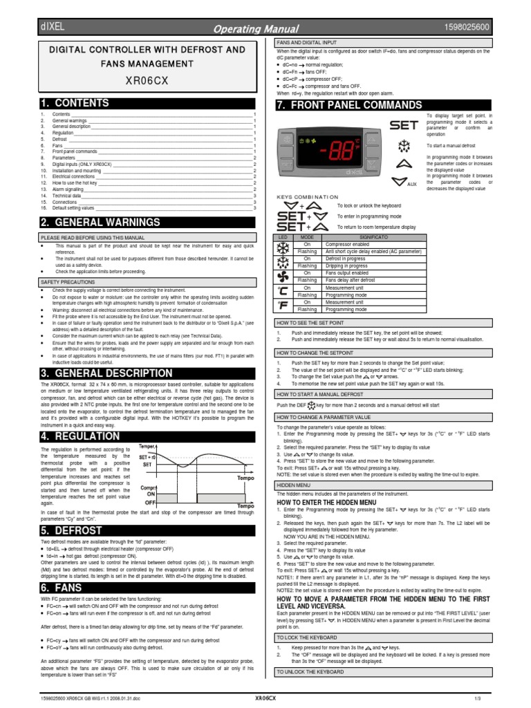 Dixell XR06CX | PDF | Thermostat | Relay