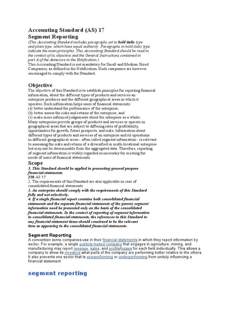 Accounting Standard (AS) 17 Segment Reporting: Objective | PDF ...