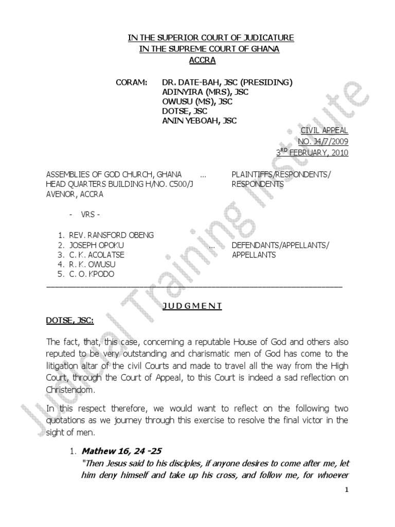 Judgment - Assemblies of Ghana Vrs Ransford Obeng - Comp | PDF | Court ...