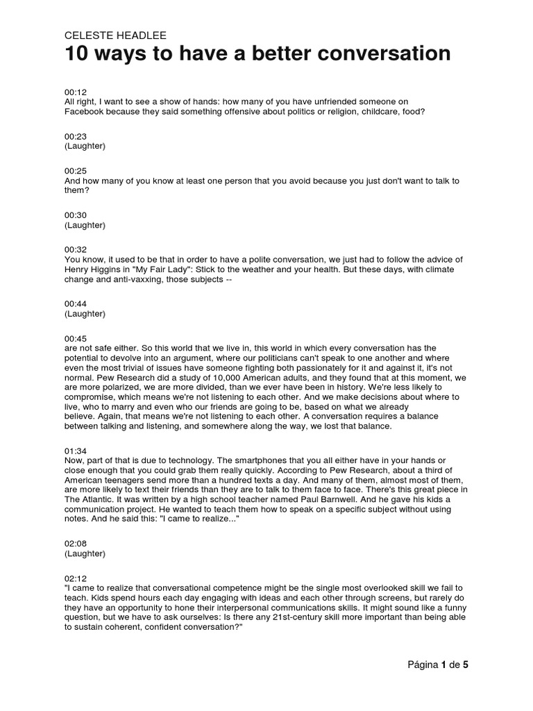 10 Ways To Have A Better Conversation TED TALK | PDF | Conversation