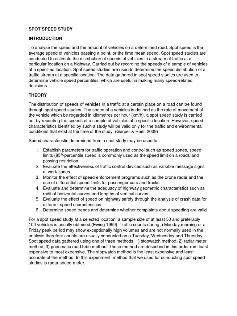 Spot Speed Study | PDF | Speed Limit | Radar