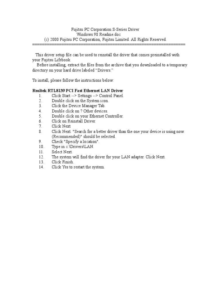 Realtek RTL8139 PCI Fast Ethernet LAN Driver | PDF | Computers