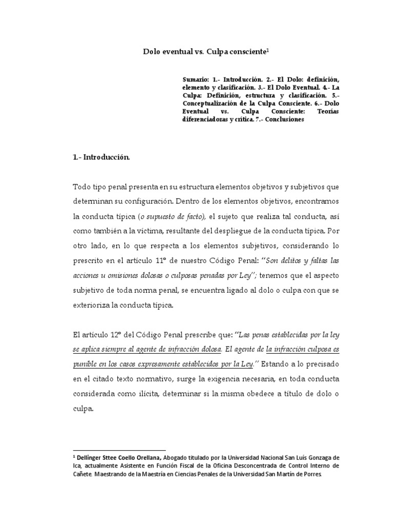 Dolo Eventual Vs Culpa Consciente | PDF | Intención (Derecho Penal ...