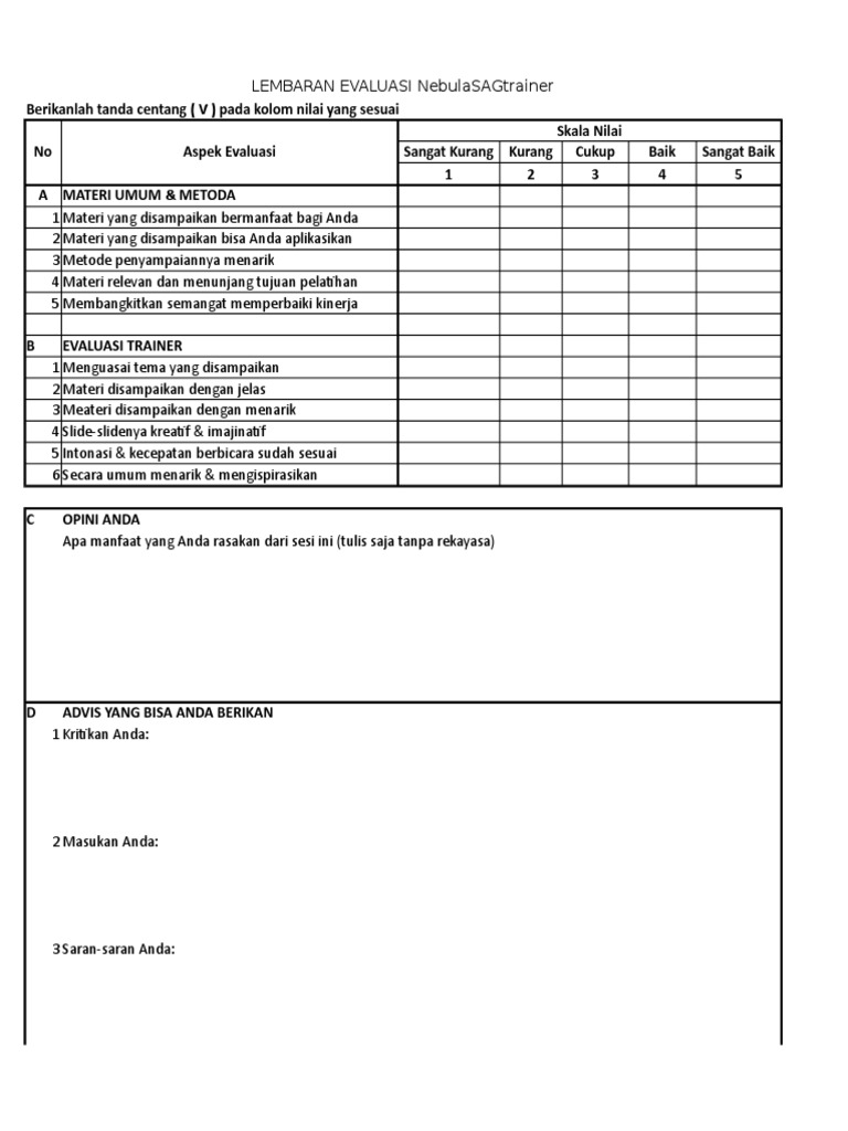 Lembaran Evaluasi Trainer | PDF