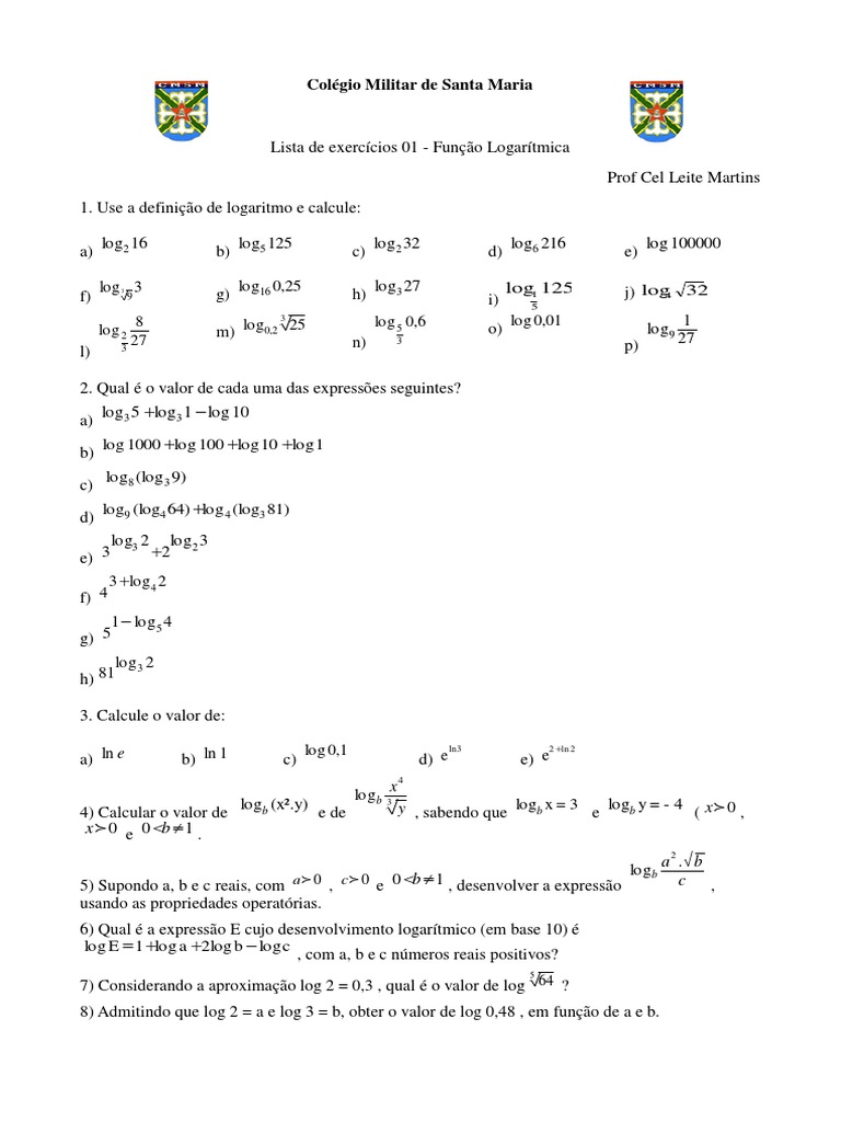 Lista de Logaritmos - 01 | PDF | Magnitude aparente | Logaritmo