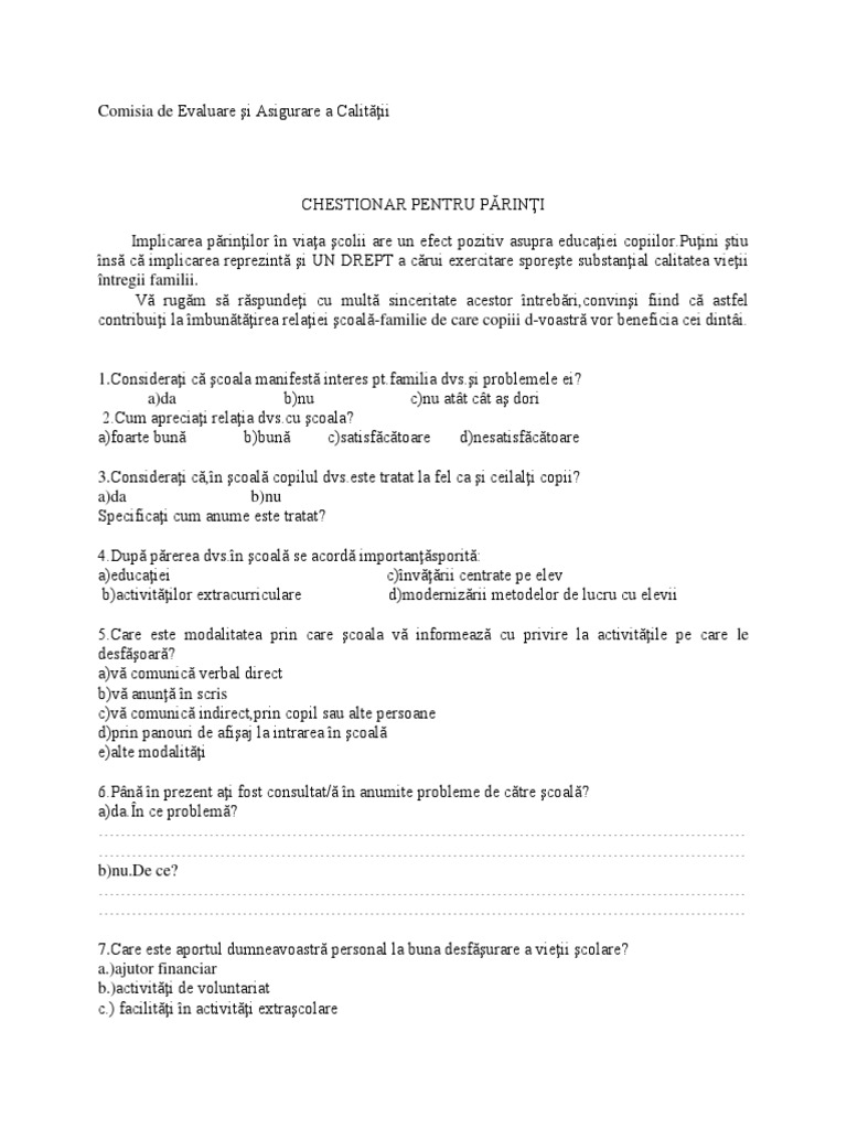 Chestionar Parinti