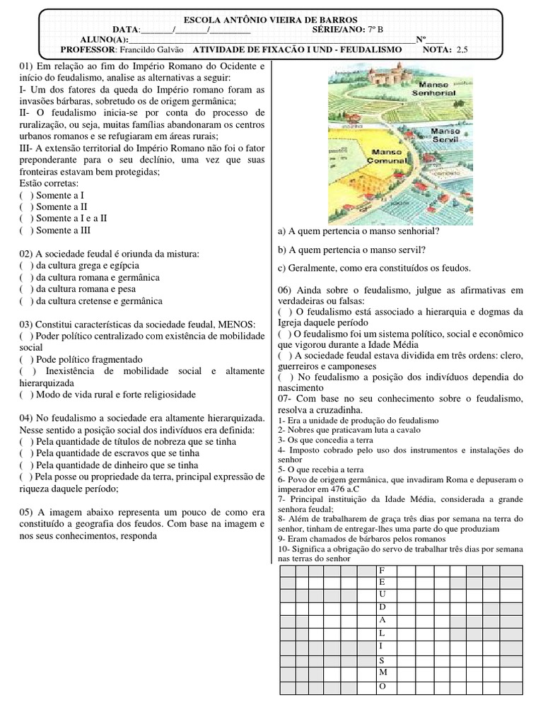 Atividade complementar - FEUDALISMO