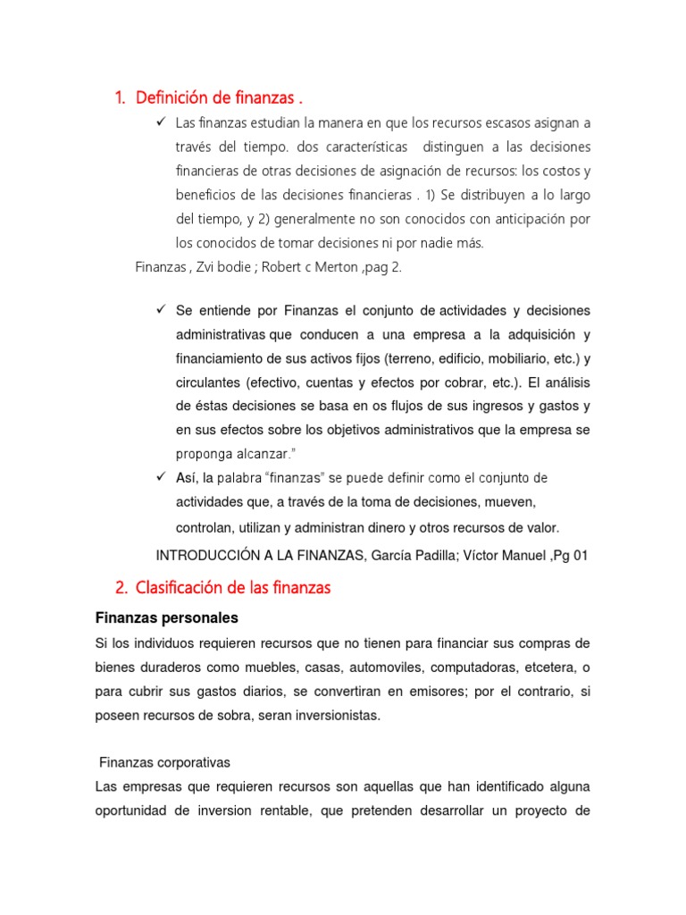 Definición y clasificación de las finanzas | PDF | Economias | Ciencias ...