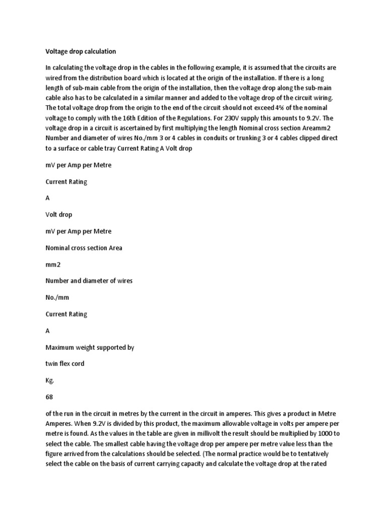 Voltage Drop Calculation | PDF | Electrical Wiring | Volt