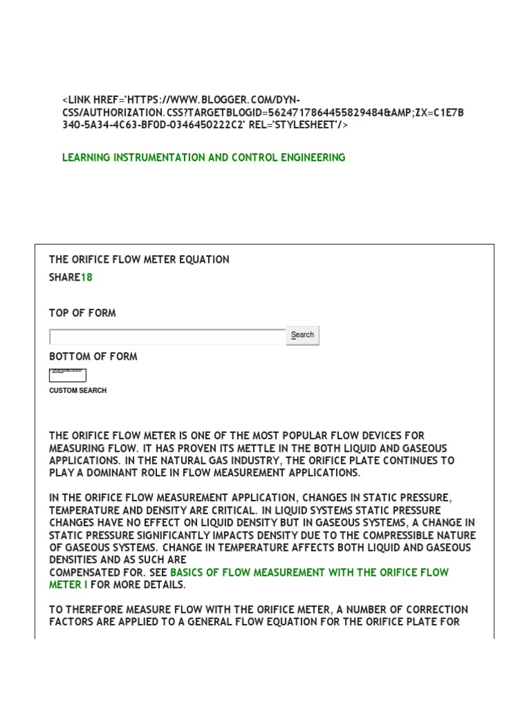 The Orifice Flow Meter Equation - Learning Instrumentation and Control ...