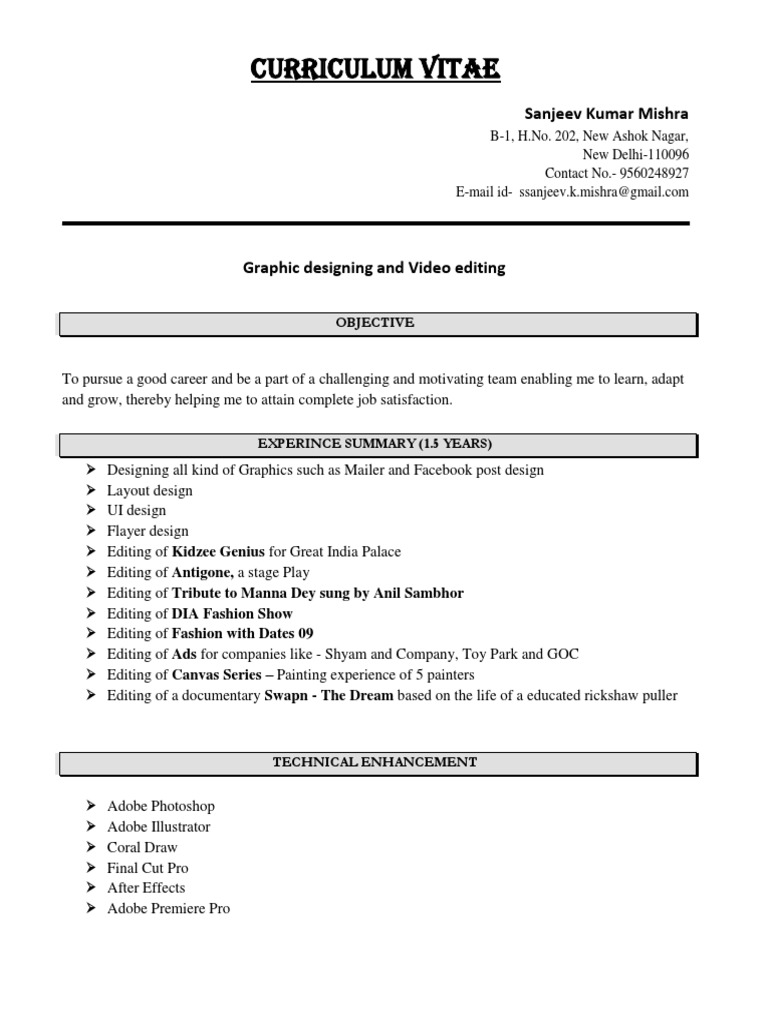 Curriculum Vitae: Sanjeev Kumar Mishra | PDF | Communication ...