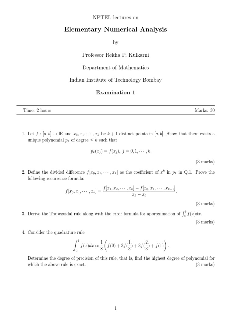 Elementary Numerical Analysis: NPTEL Lectures On | PDF | Matrix (Mathematics) | Functions And ...