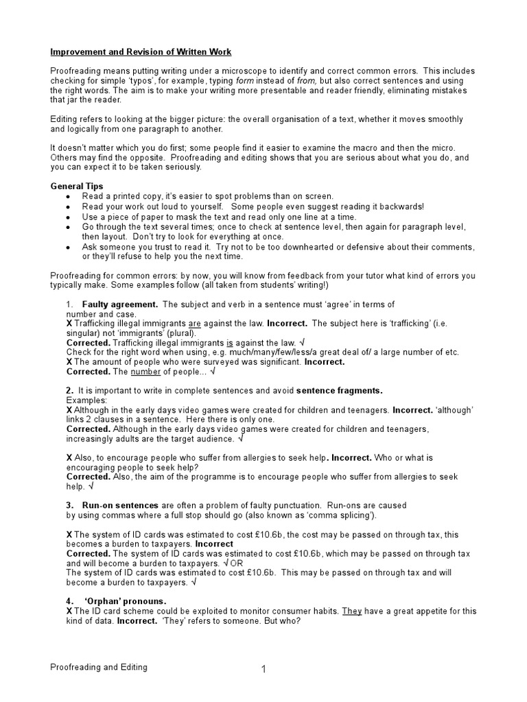 Proofreading For Common Grammatical Errors | PDF | Proofreading | Paragraph