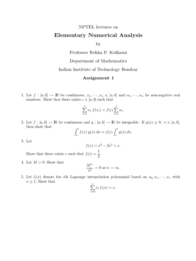 Elementary Numerical Analysis: NPTEL Lectures On | PDF
