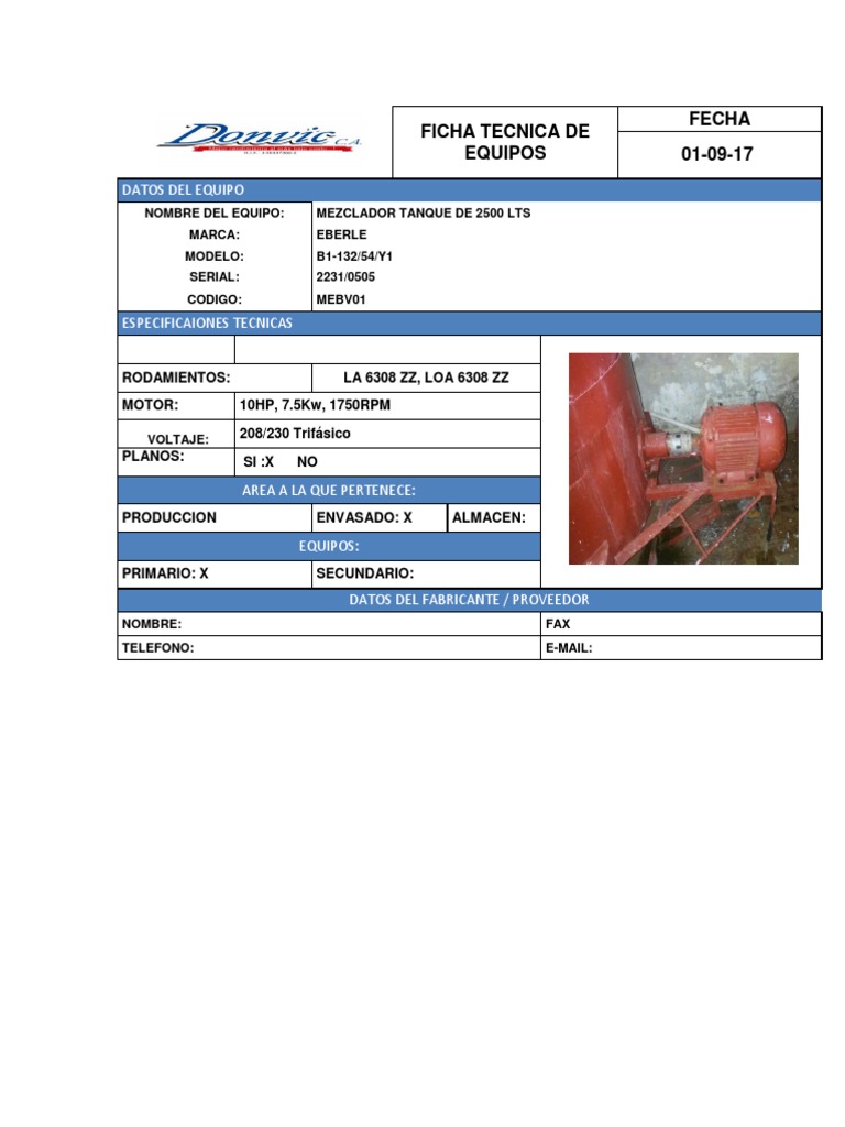 Fichas Técnicas de Equipos Industriales | PDF