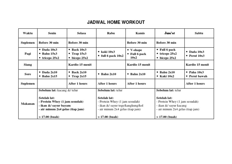 Jadwal Home Workout Mingguan | PDF