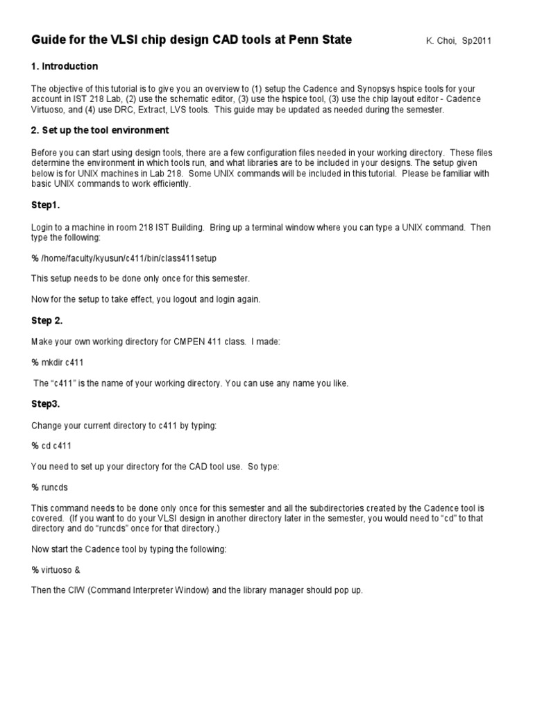 Guide For The VLSI Chip Design CAD Tools at Penn State | PDF | Spice ...