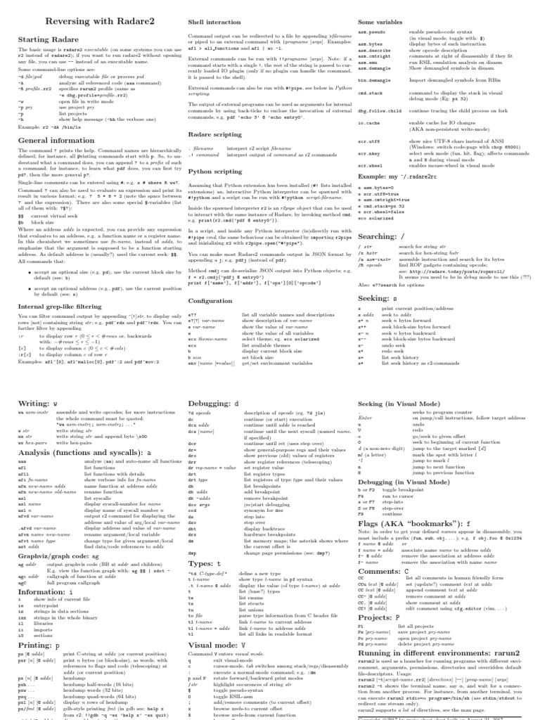r2 Cheatsheet | PDF | Command Line Interface | Parameter (Computer Programming)
