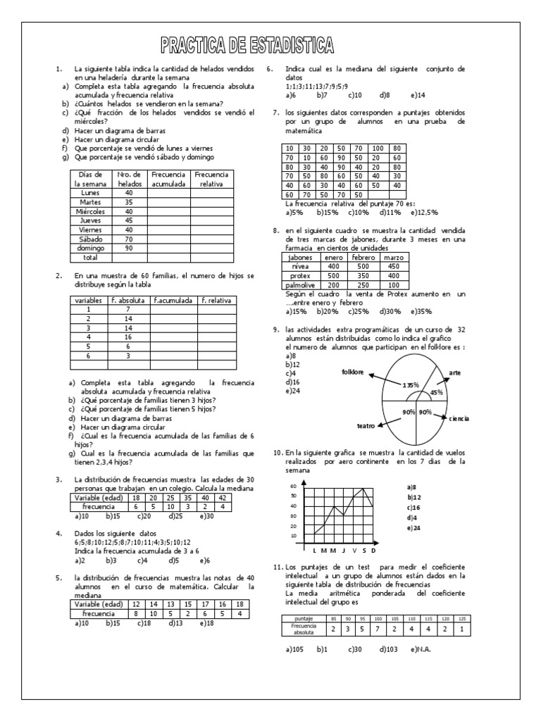 Practica de Estadistica Con Problemas para Resolver | PDF | Mediana | Enseñanza de matemática