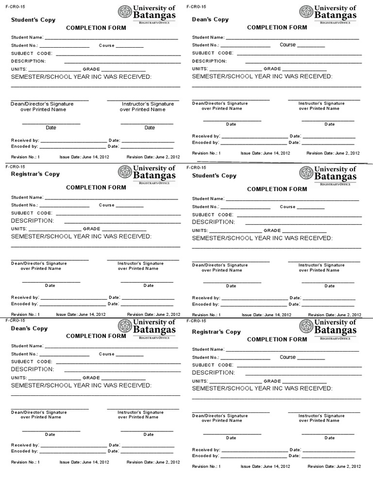 Completion Form F Cro 15 | PDF