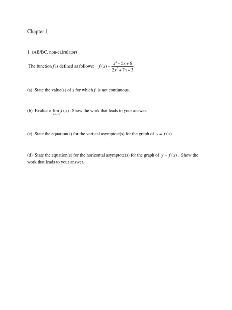 AP Calculus AB Review Chapter 1 | PDF | Asymptote | Derivative