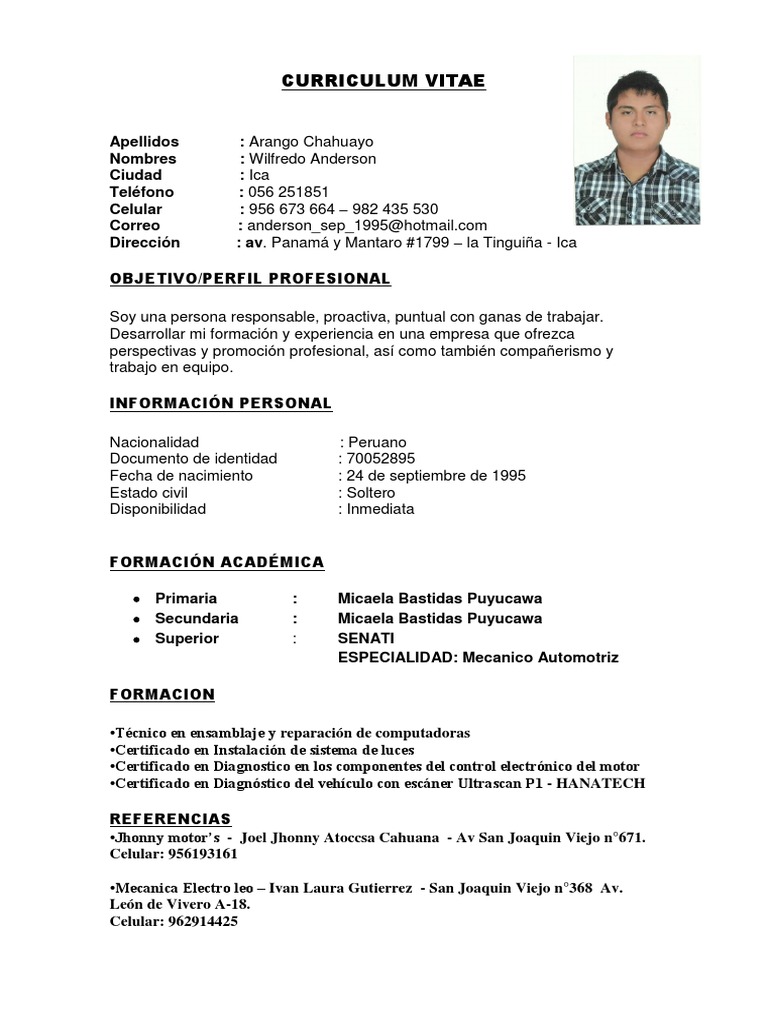 CV para Prácticas Profesionales en SENATI | PDF