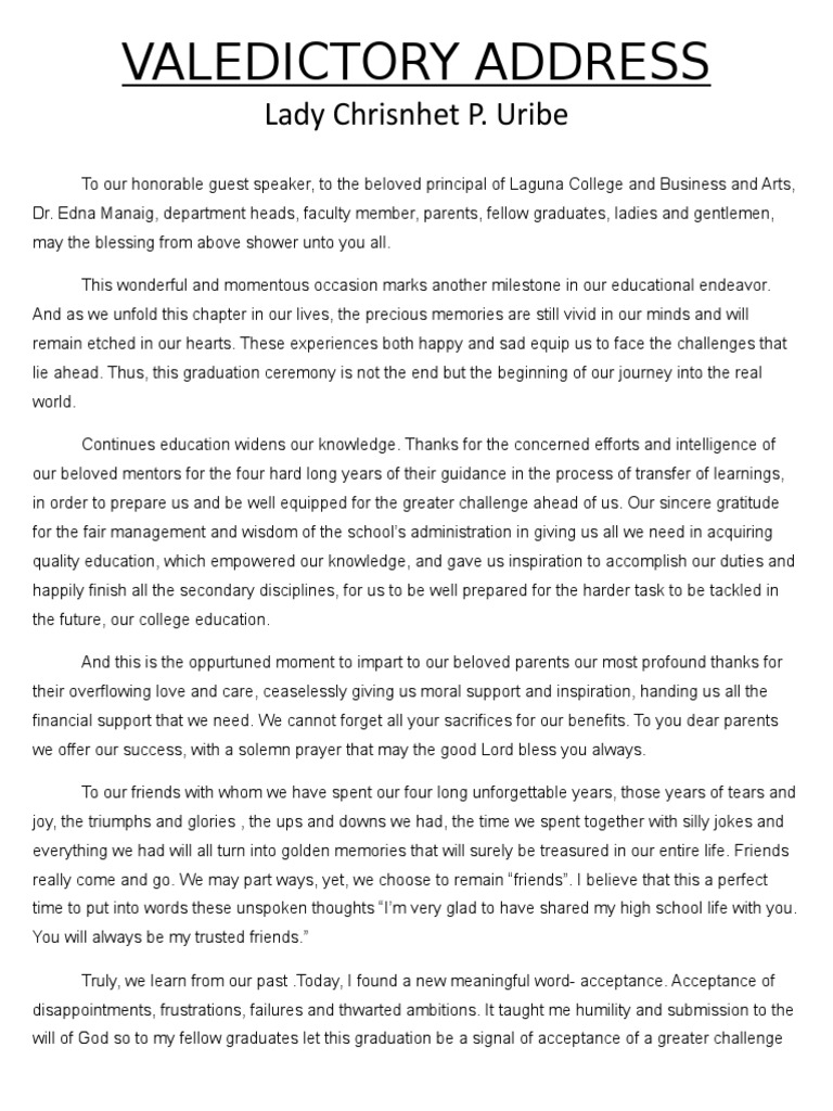 Valedictory Speech | PDF | Religious Behaviour And Experience ...