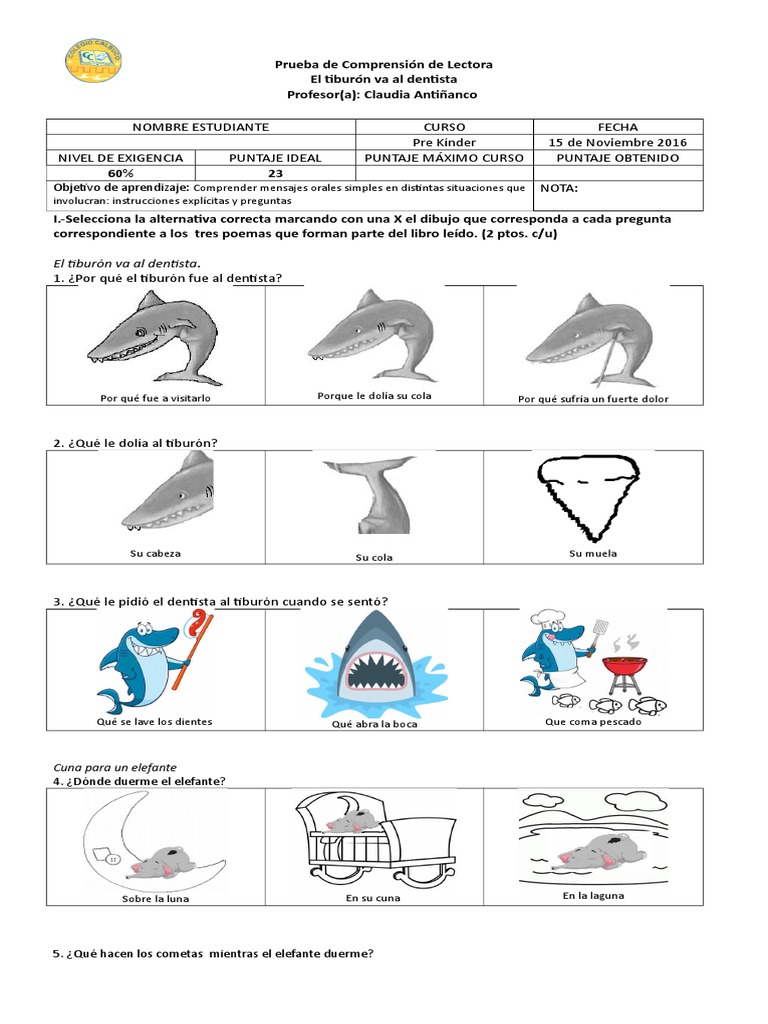 Prueba C. Lectora El Tiburón Va Al Dentista PK | Ocio