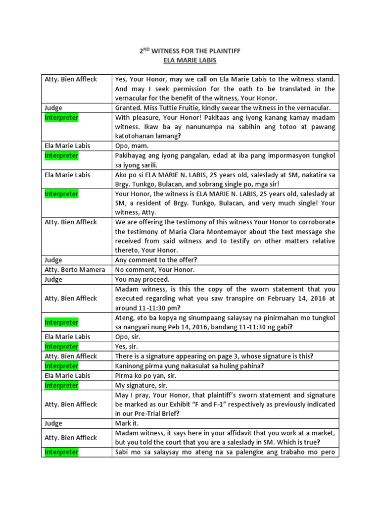 Interpreter Script | Witness | Judiciaries