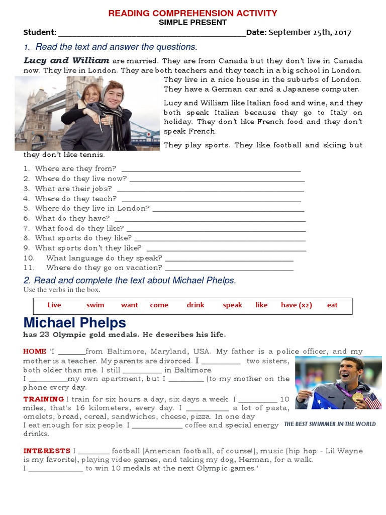 Reading Comprehension Activity. | PDF | Sports | Leisure