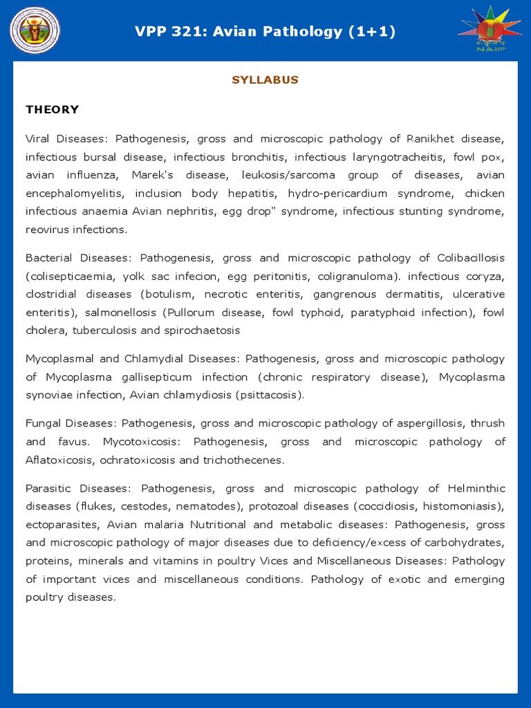 Avian Pathology Course Syllabus | PDF