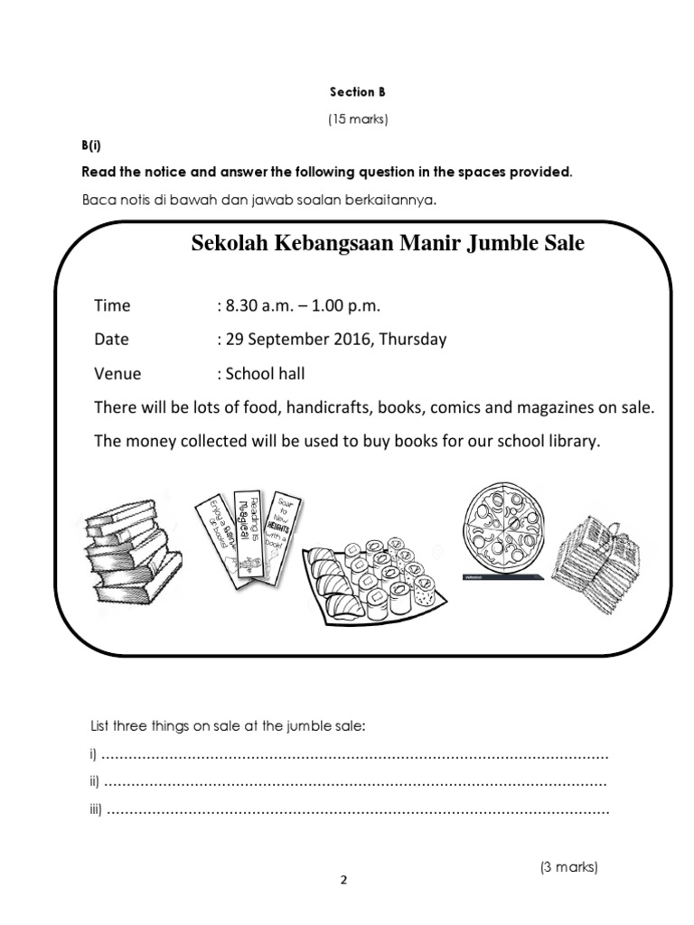 Sekolah Kebangsaan Manir Jumble Sale: Read The Notice and Answer The ...