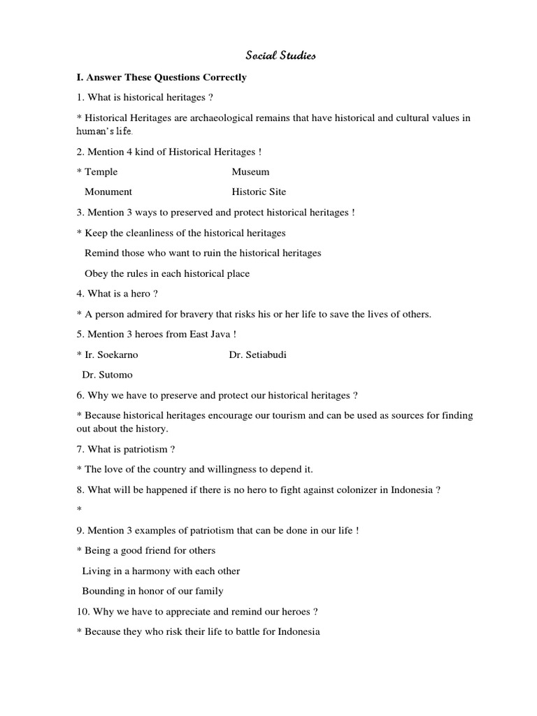 Social Studies: I. Answer These Questions Correctly | PDF | Social ...