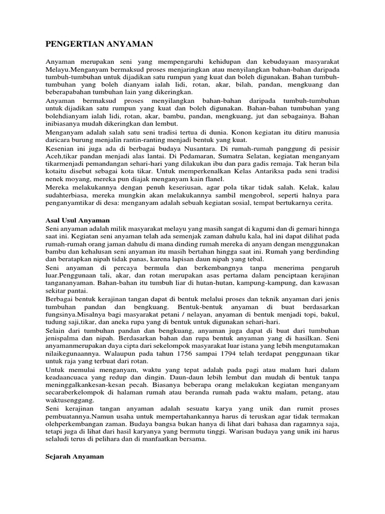 Pengertian Anyaman | PDF