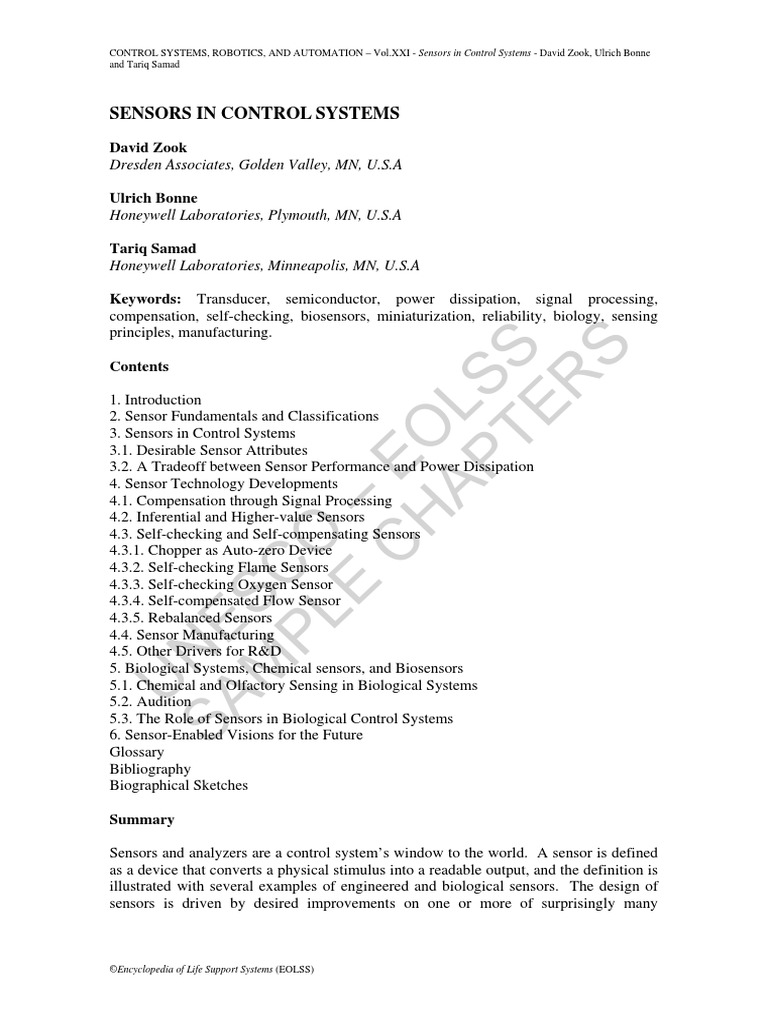 Sensors in Control Systems | PDF | Sensor | Automation